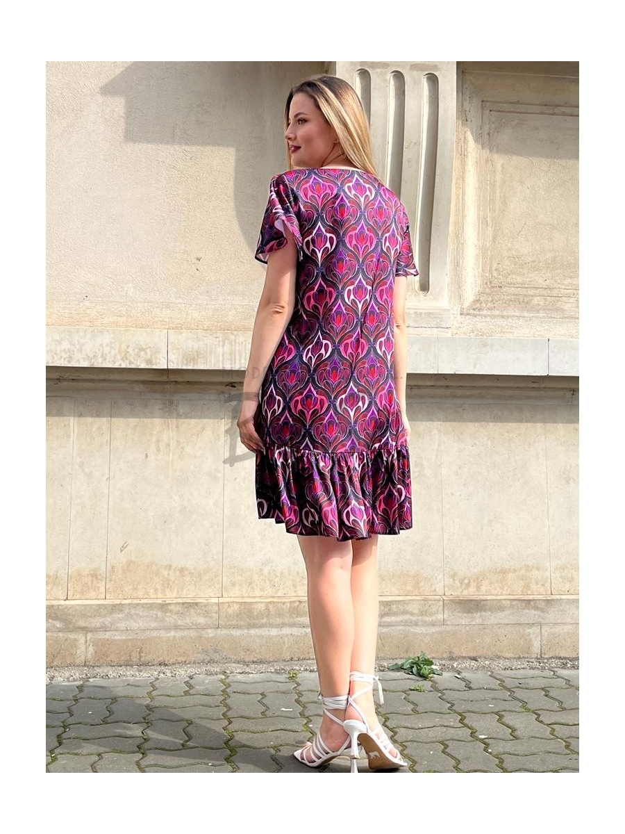 Rochie Leggera roz-fucsia din satin imprimat | Brise.ro