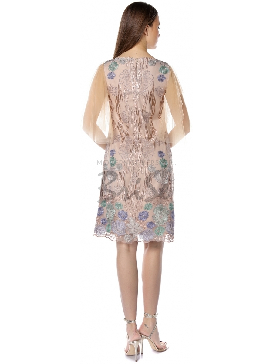 Rochie Summer roz pudra din tull brodat cu aplicatii de paiete | Brise.ro